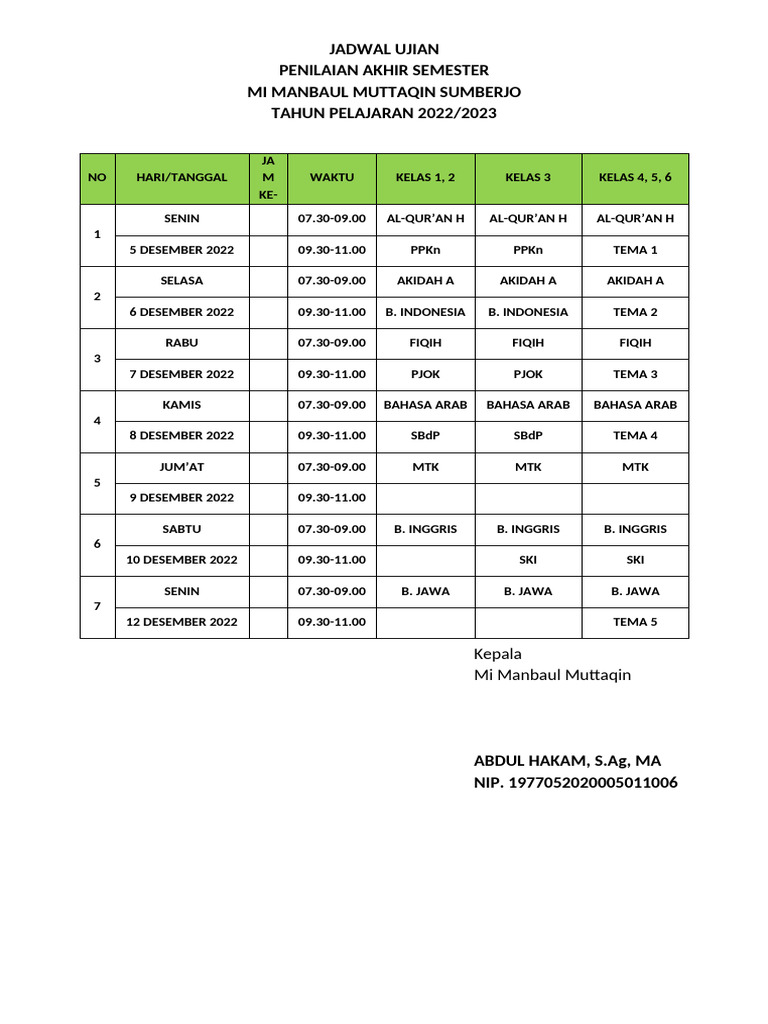 JADWAL PAS 22-23 | PDF