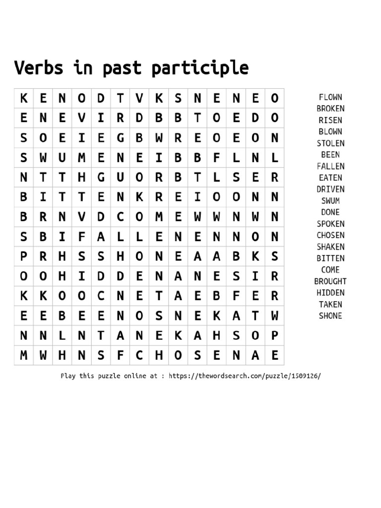PAST PARTICIPLE SOPA DE LETRAS 2 | PDF