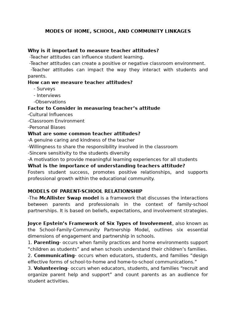 Modes of Home School and Community Linkages | PDF