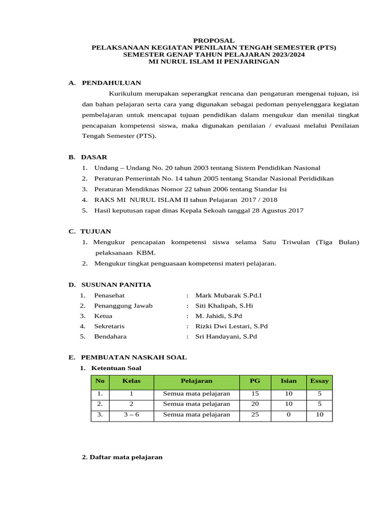 Proposal PTS Ganjil 2023-2024 | PDF