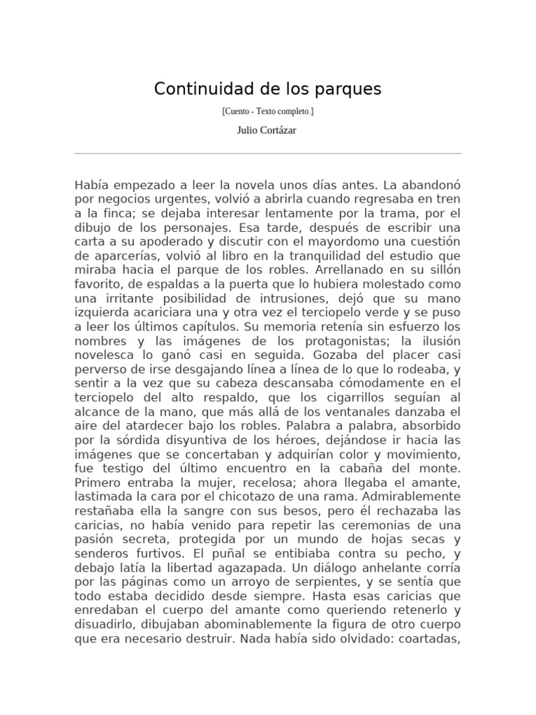 Continuidad de Los Parques: Julio Cortázar | PDF
