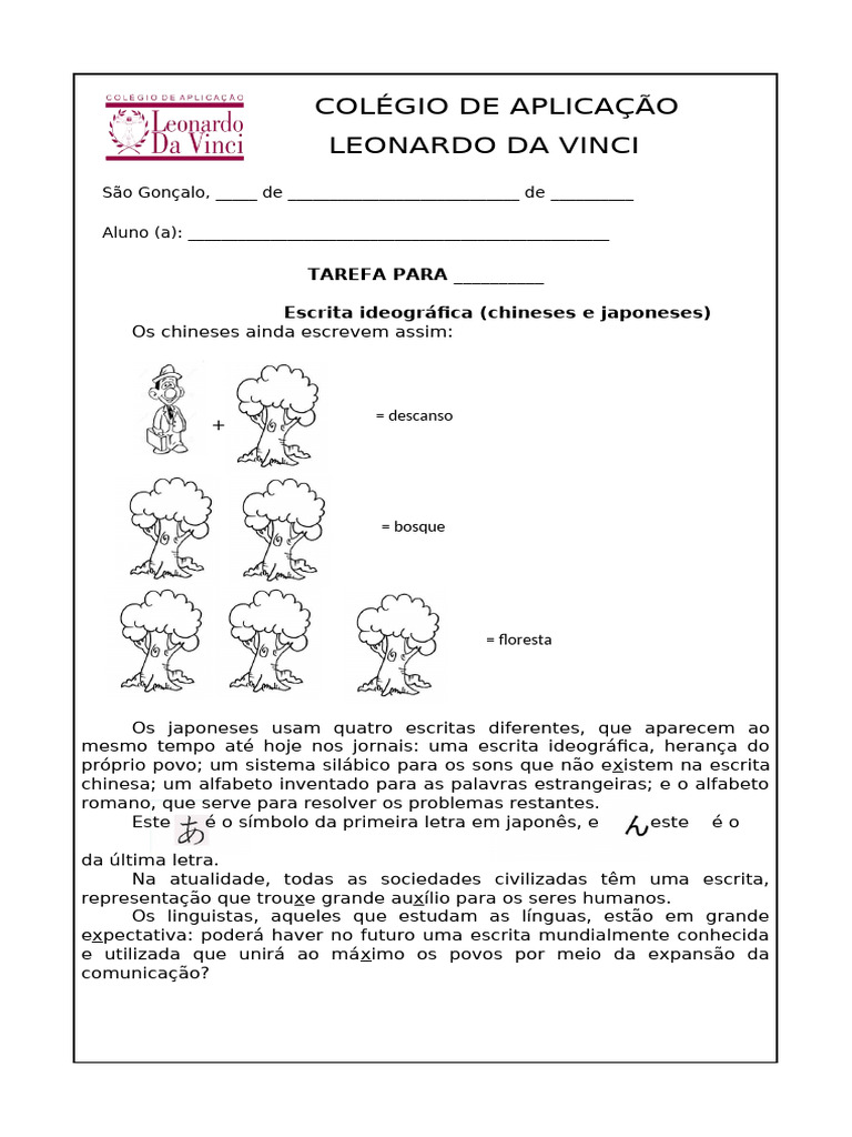 Texto para 3 Ano Escrita Ideográfica e Usos de X | PDF