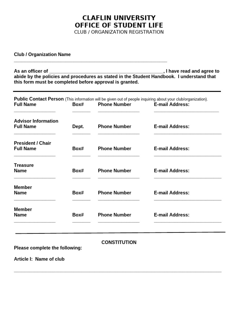 Club Organ Registration Form | PDF