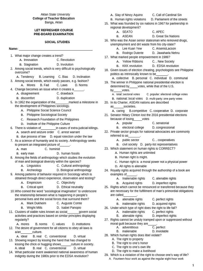 Pre Board Soc - Stud | PDF