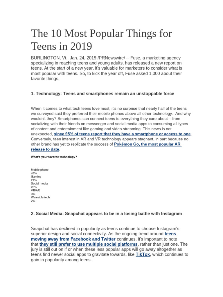The 10 Most Popular Things for Teens in 2019 | PDF