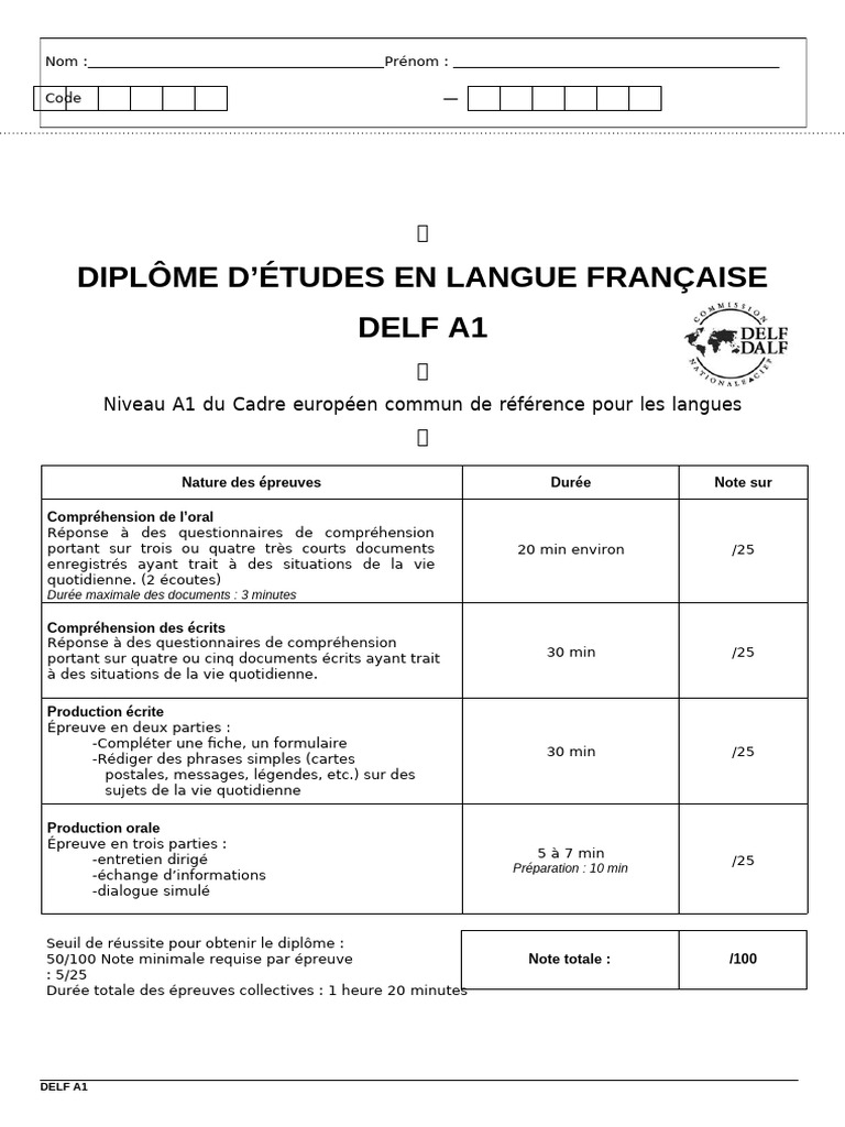 DELF A1 Exemple3 | PDF