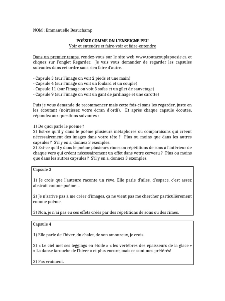 Devoir littérature poésie 1 | PDF