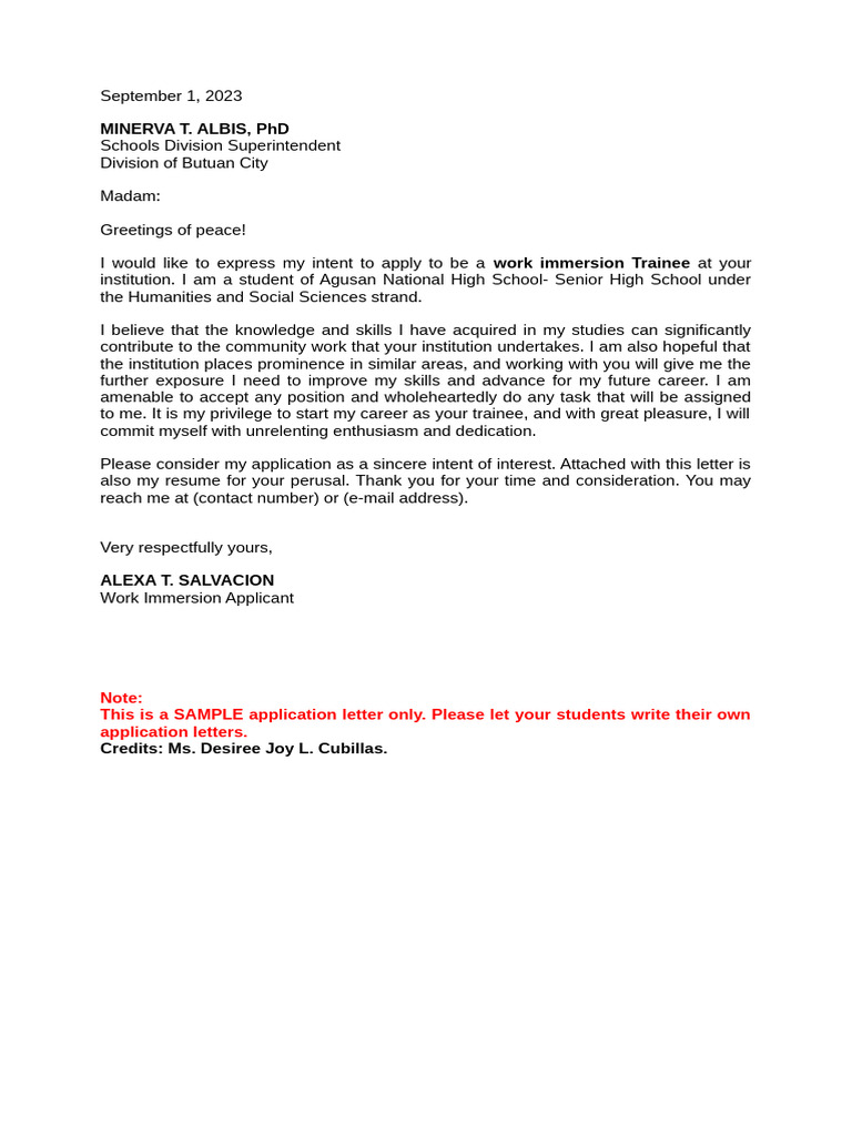 Sample Application Letter | PDF | Career & Growth