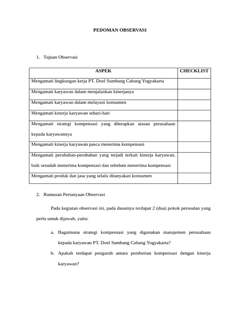 PEDOMAN OBSERVASI | PDF