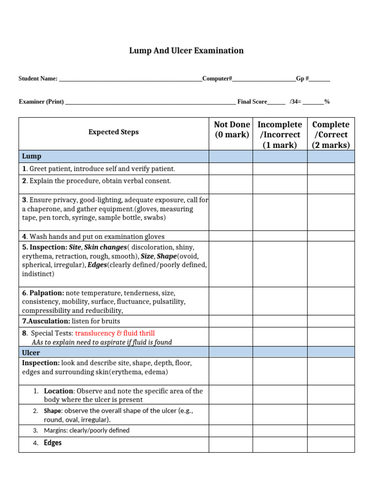 Lump and Ulcers Examination | PDF | Edema | Science & Mathematics