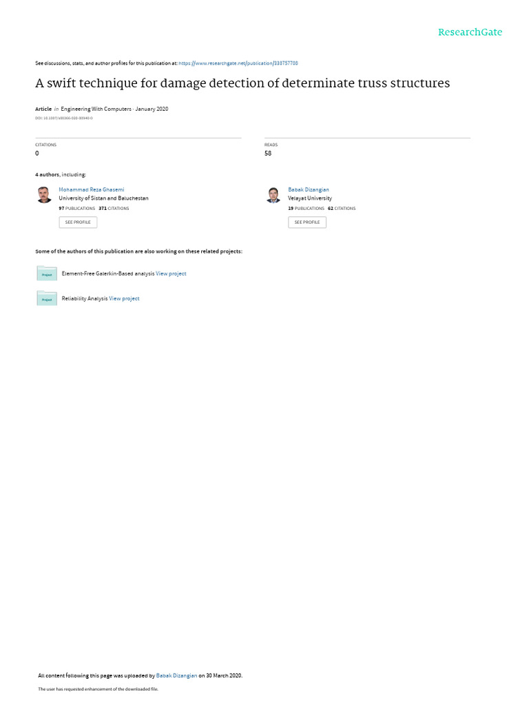 A Swift Technique For Damage Detection of Determinate Truss Structures | PDF