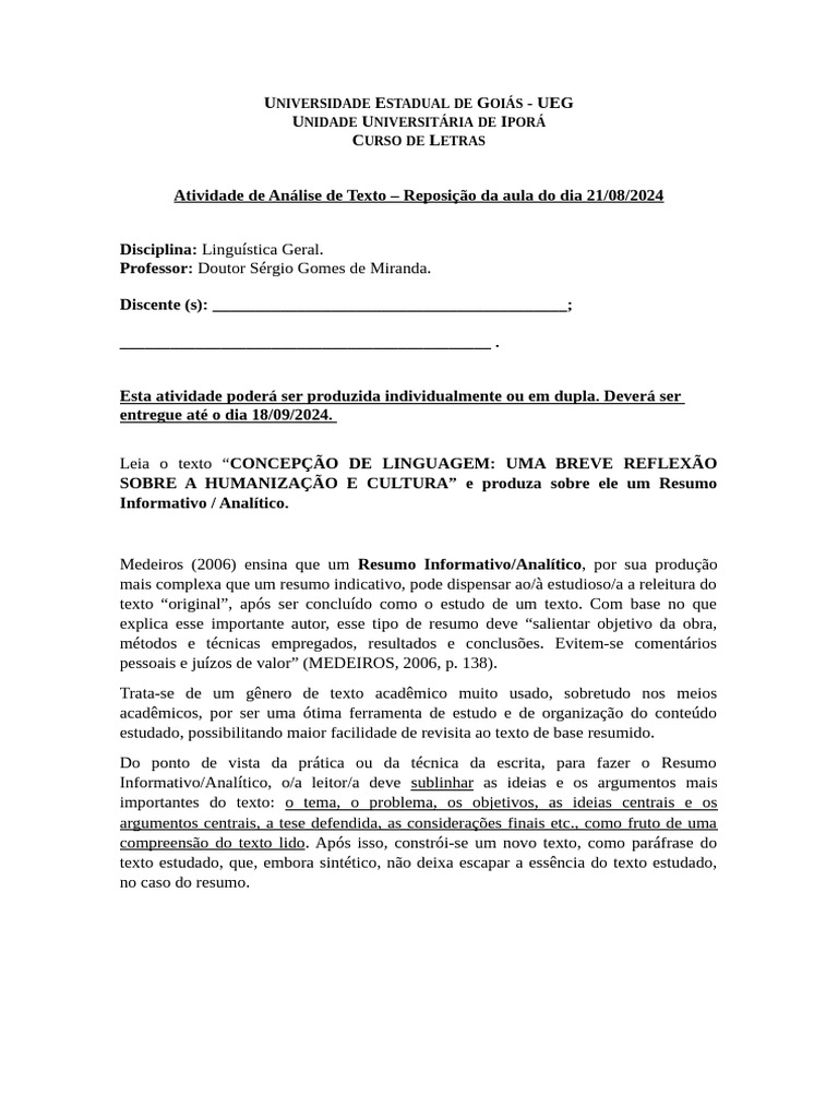 Atividade de Reposição da Aula - 21-08-2024 | PDF Atividade de Reposição da Aula - 21-08-2024 | PDF