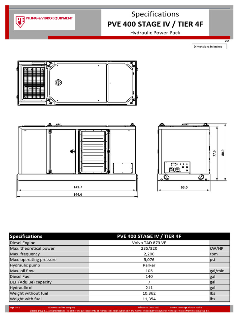 Specification Sheet - PVE (400P Tier 4f) | PDF