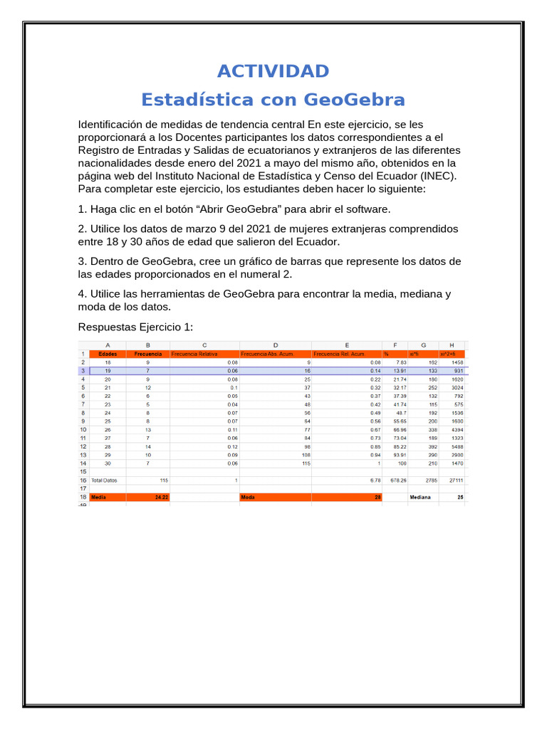 Actividad Estadistica Con Geogebra Pdf