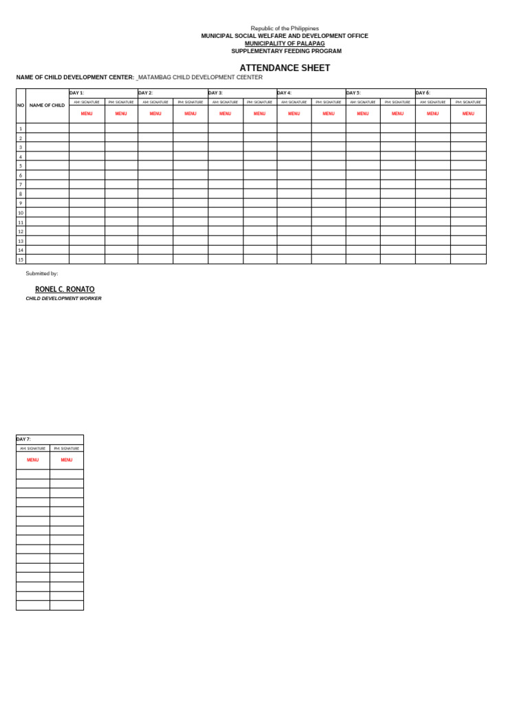 SFP Attendance Sheet Form - RF MF 1 | PDF