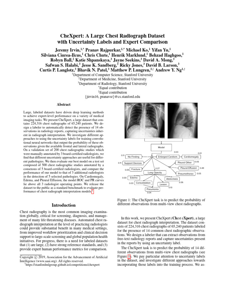 Chexpert: A Large Chest Radiograph Dataset With Uncertainty Labels and ...