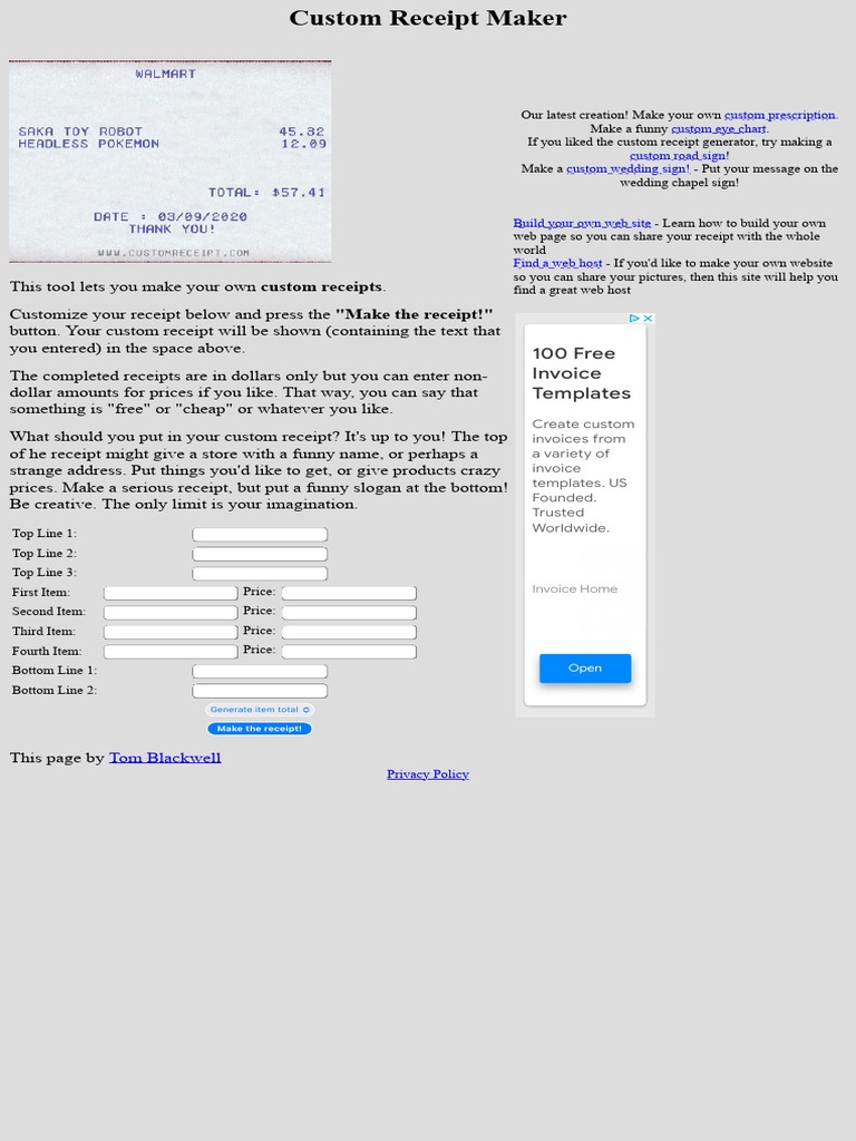 Custom Receipt Maker | PDF