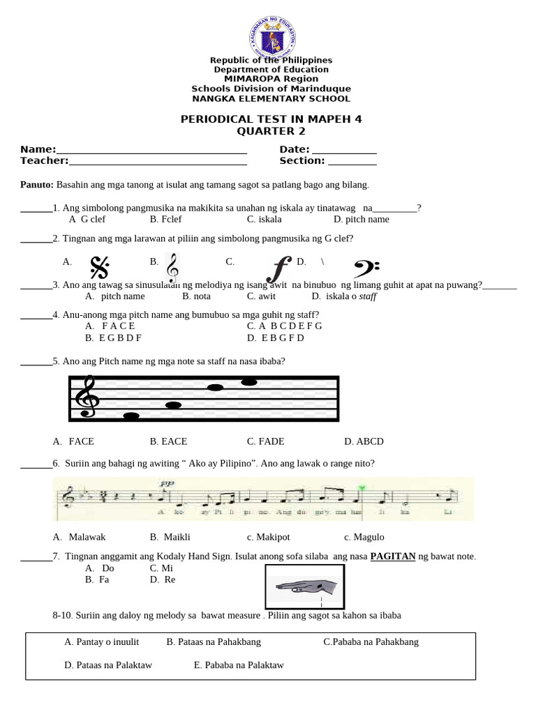 Q2-Grade-4-Periodic-Test-Mapeh Final | PDF