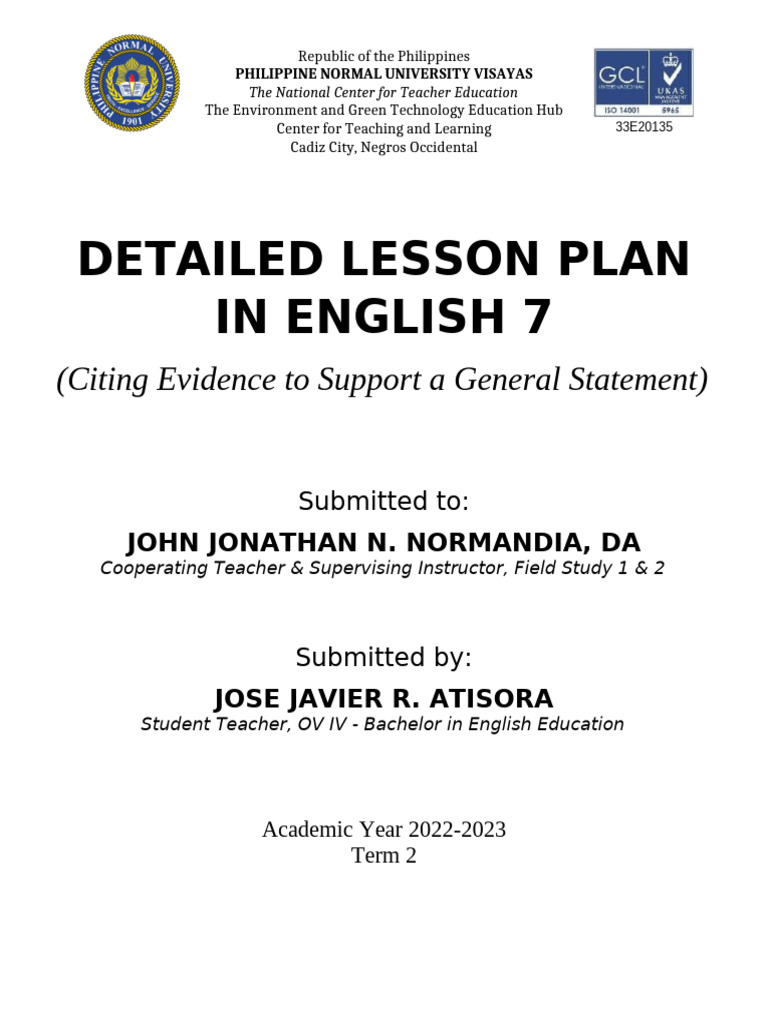 DLP IN ENGLISH 7 Citing Evidence To Support A General Statement | PDF