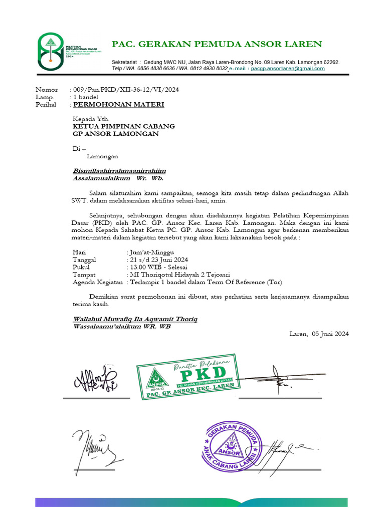 Permohonan Materi Tor PKD 2024 | PDF