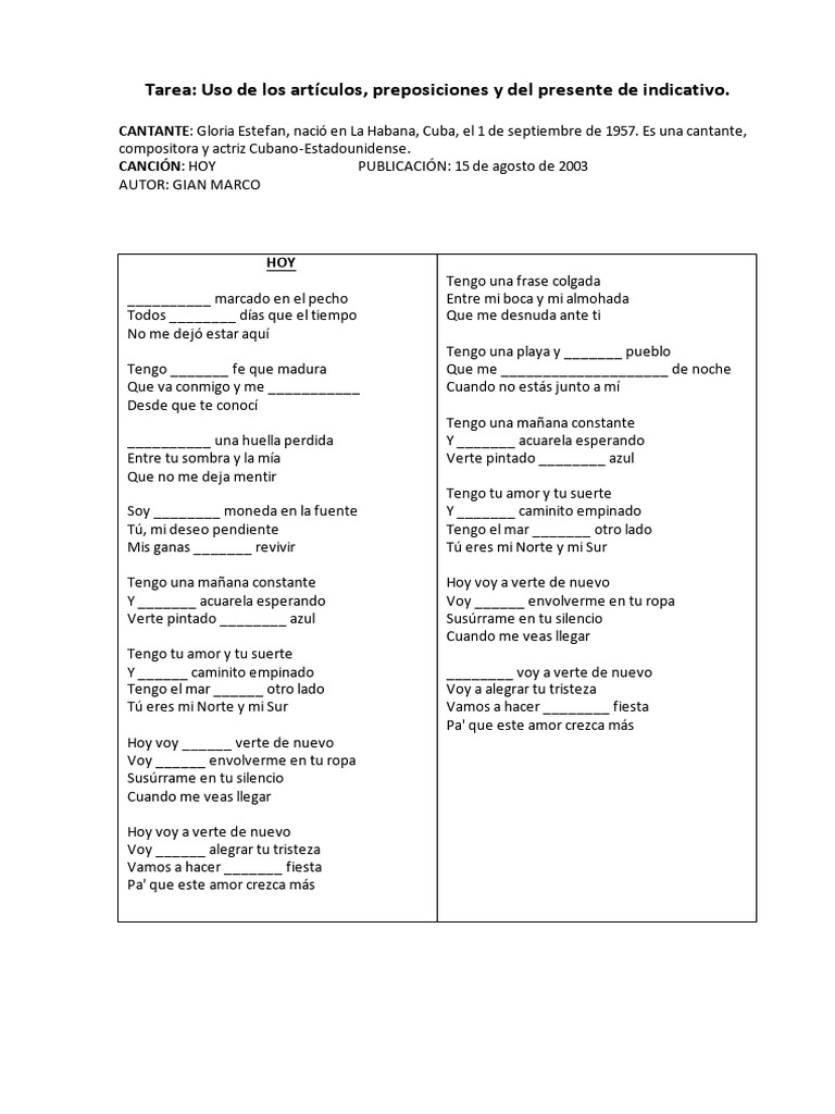 Tarea: Uso de Los Artículos, Preposiciones y Del Presente de Indicativo | PDF