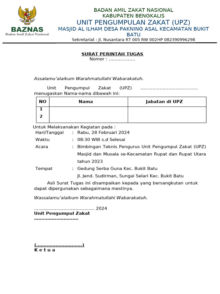 Contoh Surat Mandat Upz (Bukit Batu, Siak Kecil & Banlak) | PDF