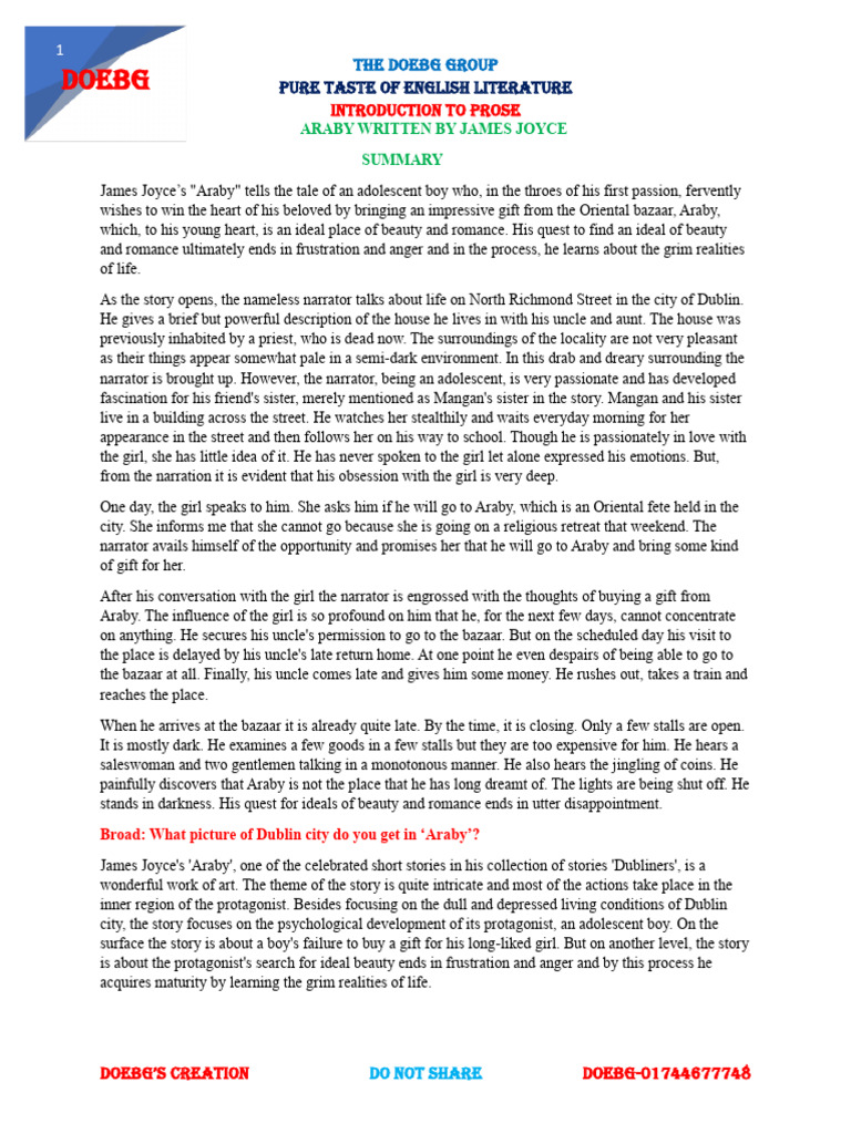 Araby Written by James Joyce | PDF