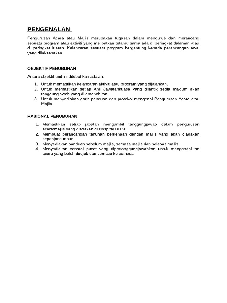 Unit Majlis Dan Pengurusan Acara | PDF