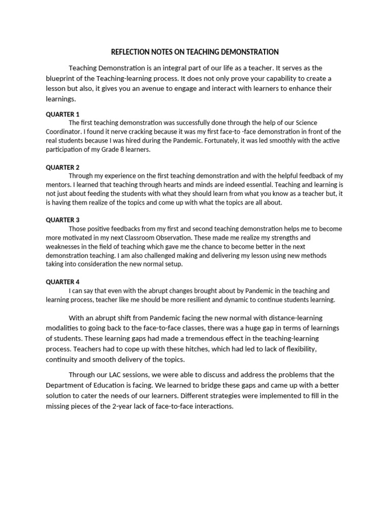 Teaching Demo Reflections: Insights | PDF | Learning | Mentorship