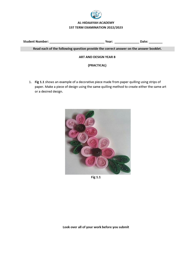 YR 8 1ST TERM ART & DESIGN Exam Questions | PDF