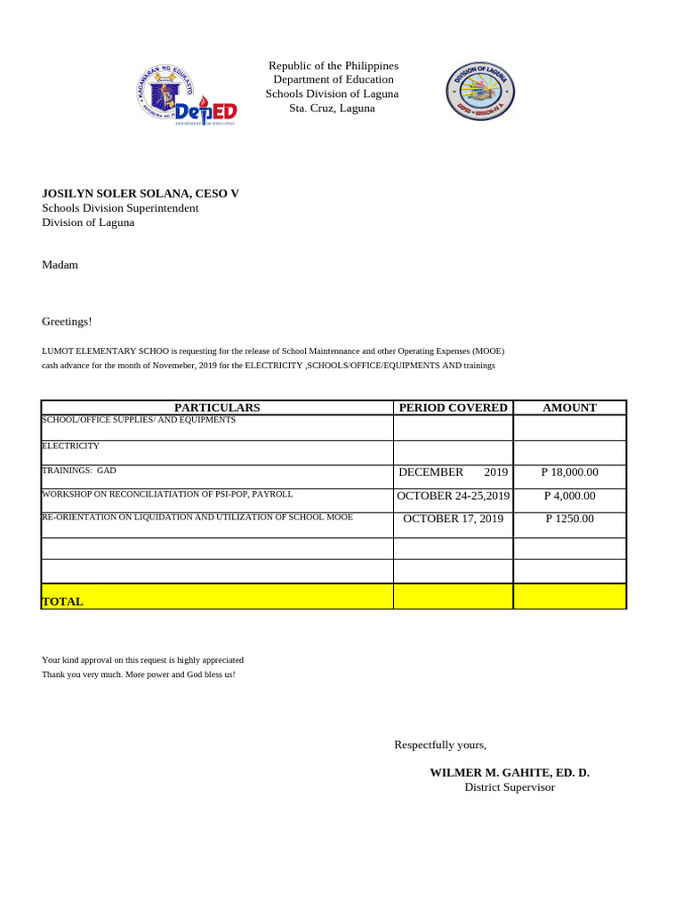 Request Letter NG Mooe May 2021 | PDF