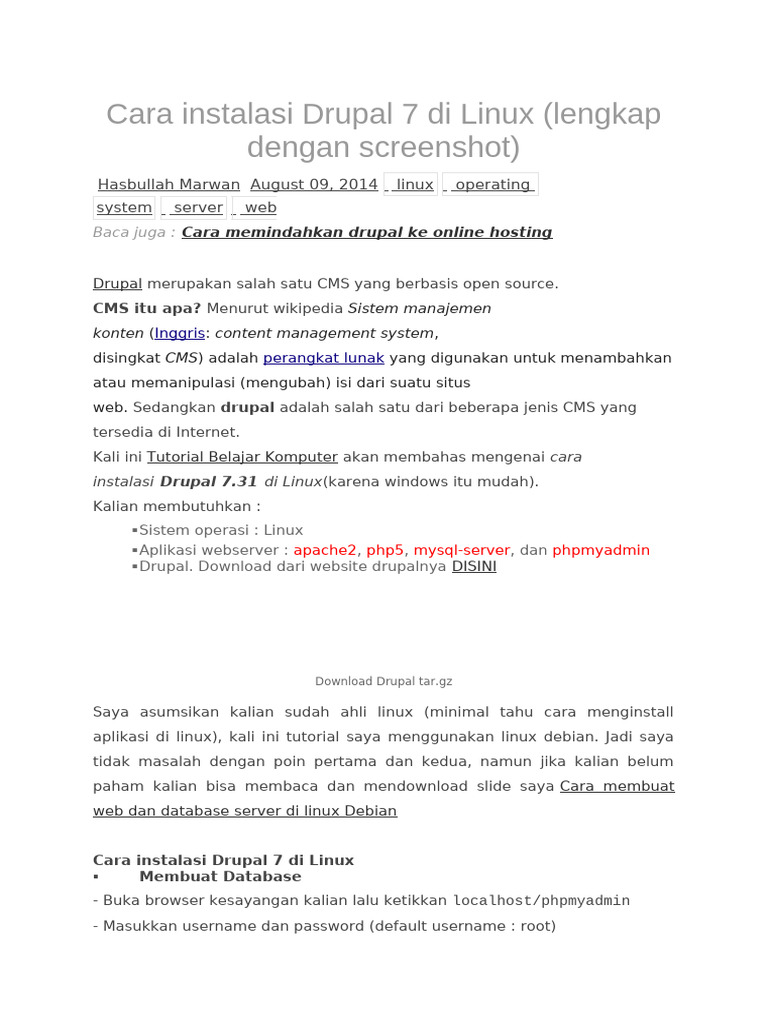 Cara Instalasi Drupal 7 Di Linux | PDF