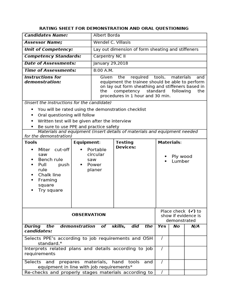 Demonstration Checklist | PDF | Electrical Connector | Equipment