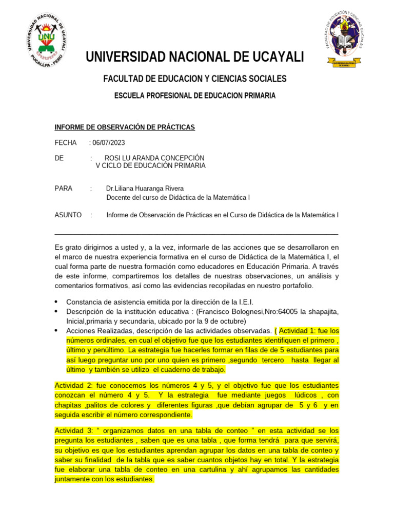 informe matemática | PDF