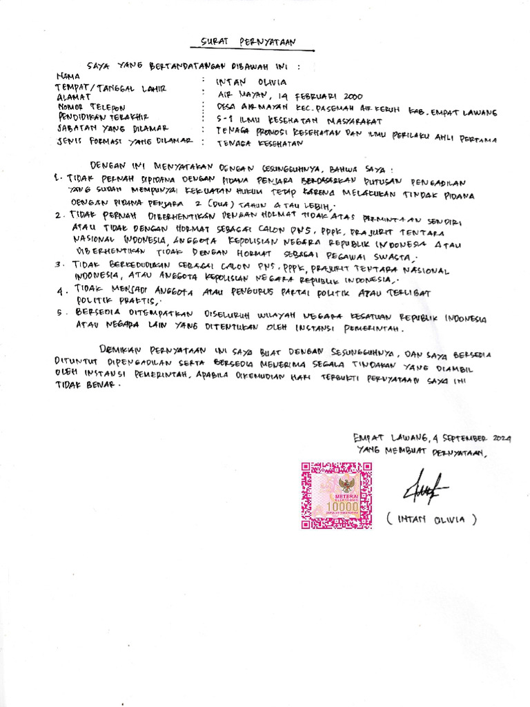 Surat Pernyataan Intan | PDF