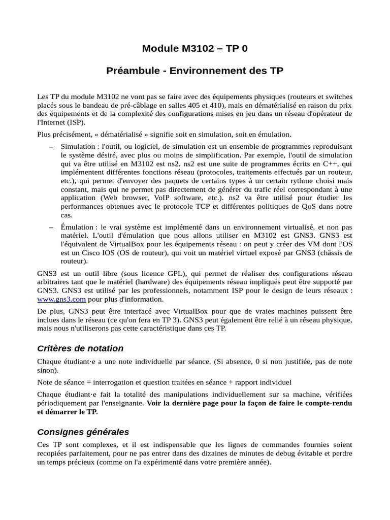 GNS 3 TP0 - Preambule | PDF