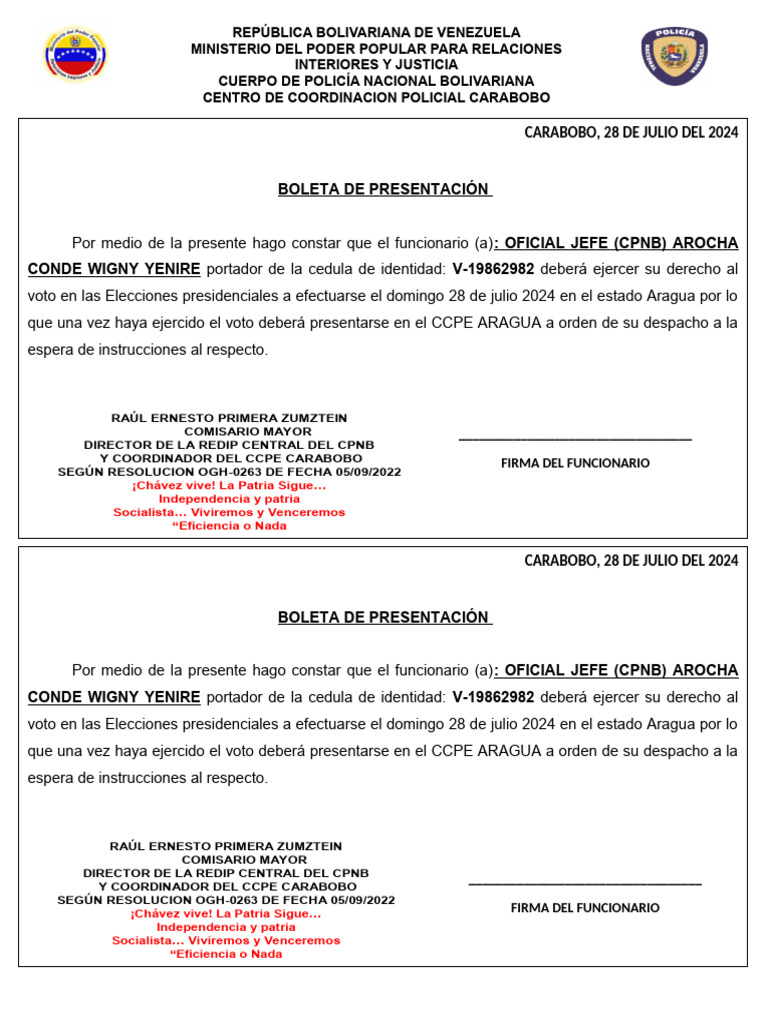 BOLETA DE PRESENTACION Final | PDF