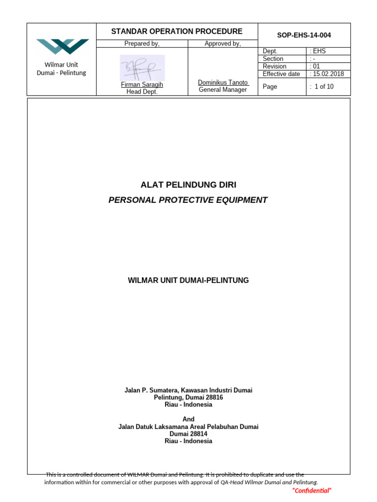 SOP-EHS-004 Pemakaian APD | PDF