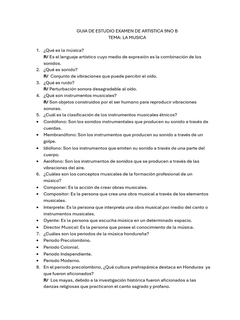 Guia de Estudio Examen de Artistica 9no B | PDF