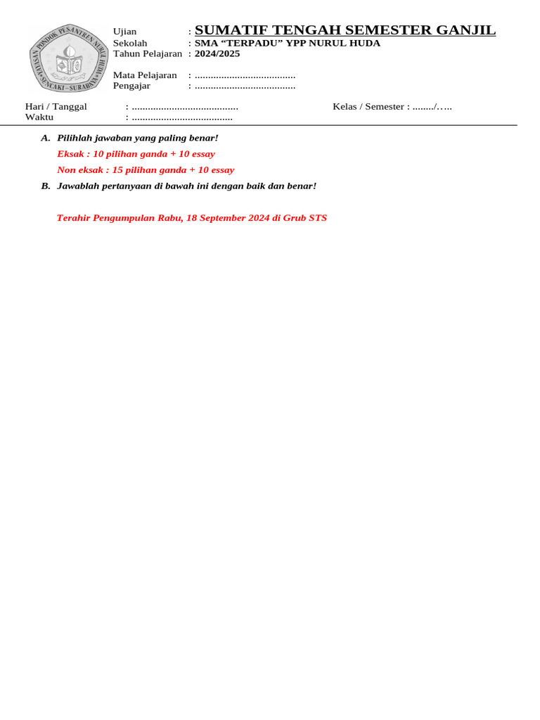 00. Format Penulisan Soal STS 1 | PDF