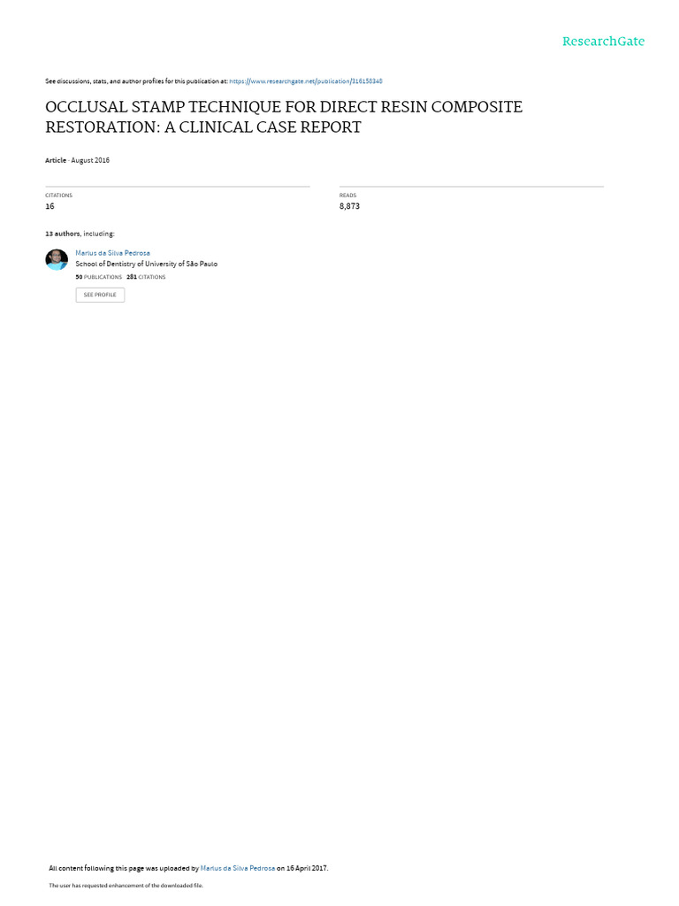 Occlusal Stamp Technique For Direct Resin Composite Restoration: A ...