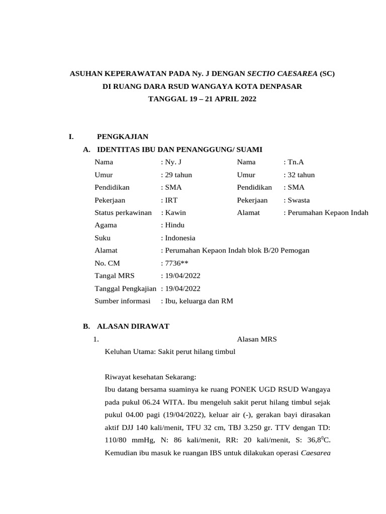 Askep Post SC - Ay | PDF