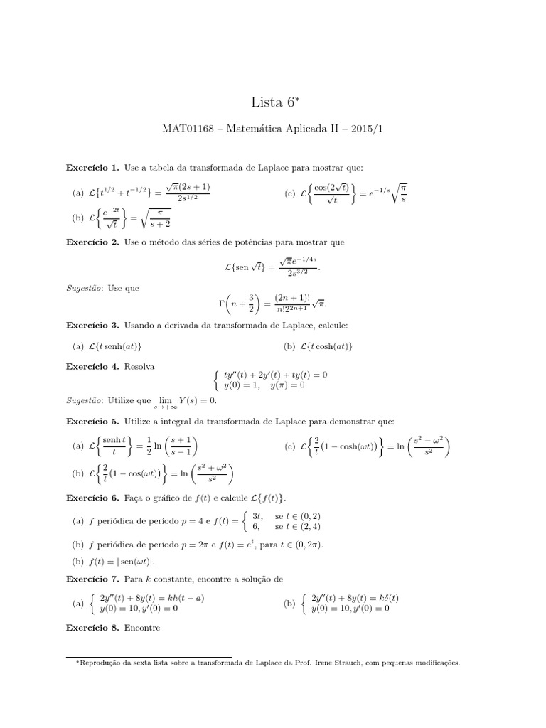Lista 6 | PDF | Sustracción | Calculo diferencial