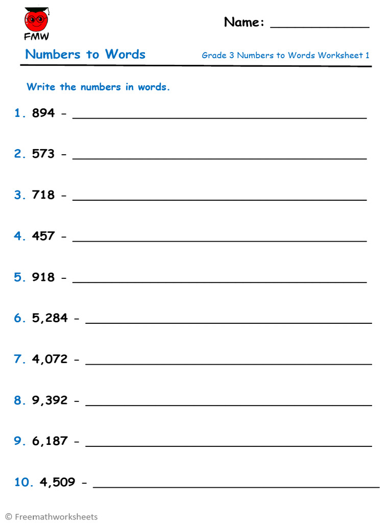 Grade 3 Numbers To Words Worksheet 1 | PDF