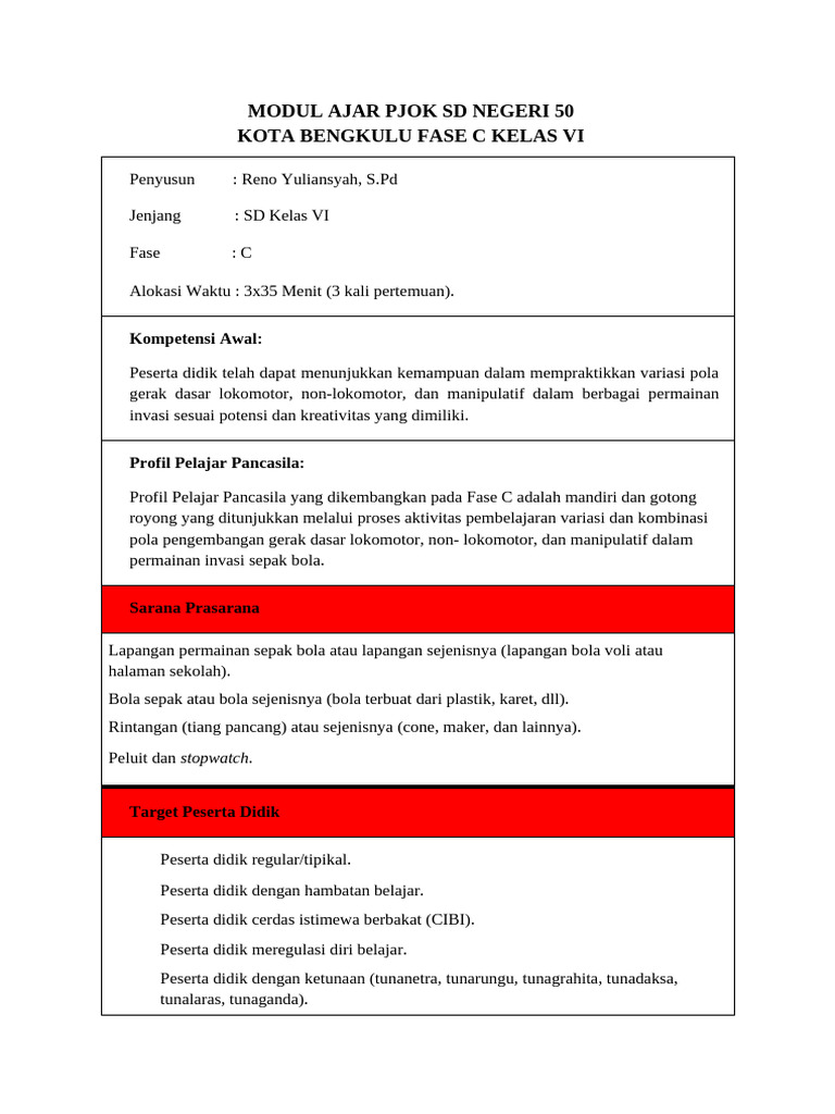 Modul Ajar Pjok Fix 00 | PDF