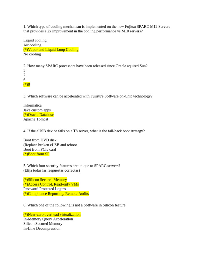 Oracle SPARC Servers Solution Engineer Assessment Examen | PDF | Computer Architecture | Computers
