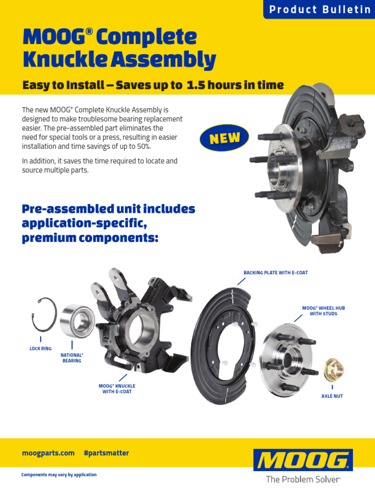 MOOG Complete Knuckle Assembly Bulletin MG171359 | PDF