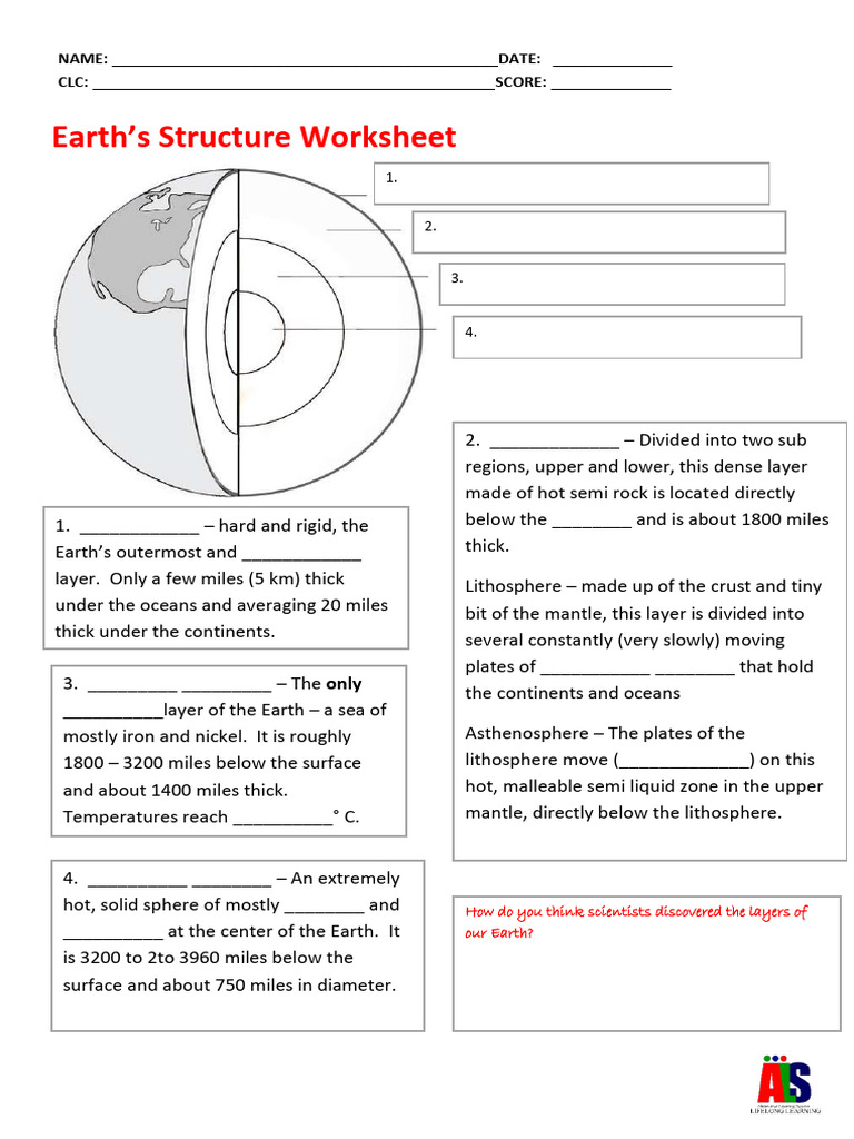 Earth's Layers and Structure Worksheet | PDF | Earth | Science ...