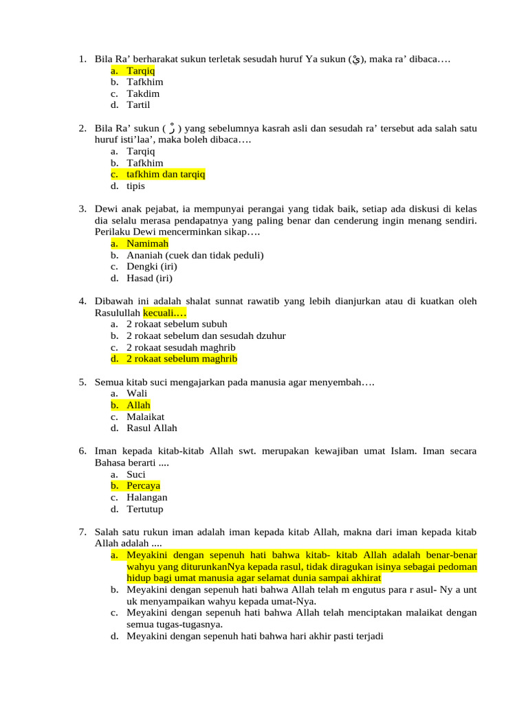 Soal Agama Kelas 8 Sem 1 Tentang Iman Kepada Kitab Allah | PDF