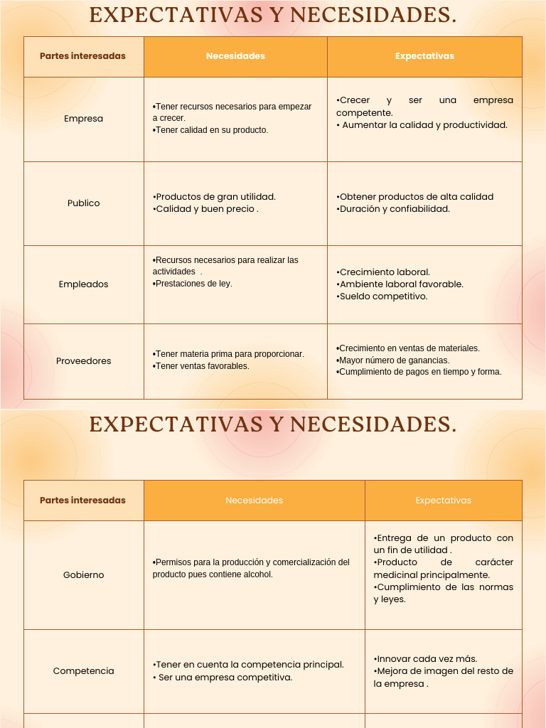 Cuadro Expectativas y Necesidades | PDF | Business | Finanzas y dinero